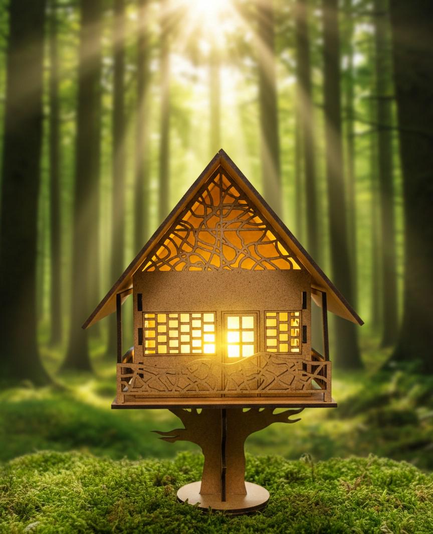 Treehouse Lantern SVG - 3D Laser Cut File - Miniature Tree House Night ...