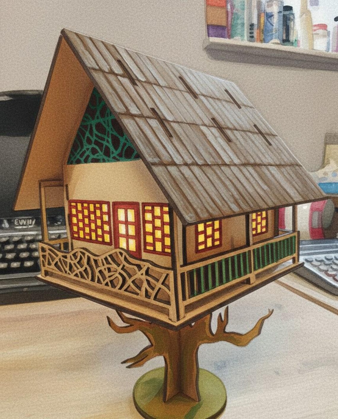 Treehouse Lantern SVG - 3D Laser Cut File - Miniature Tree House Night ...