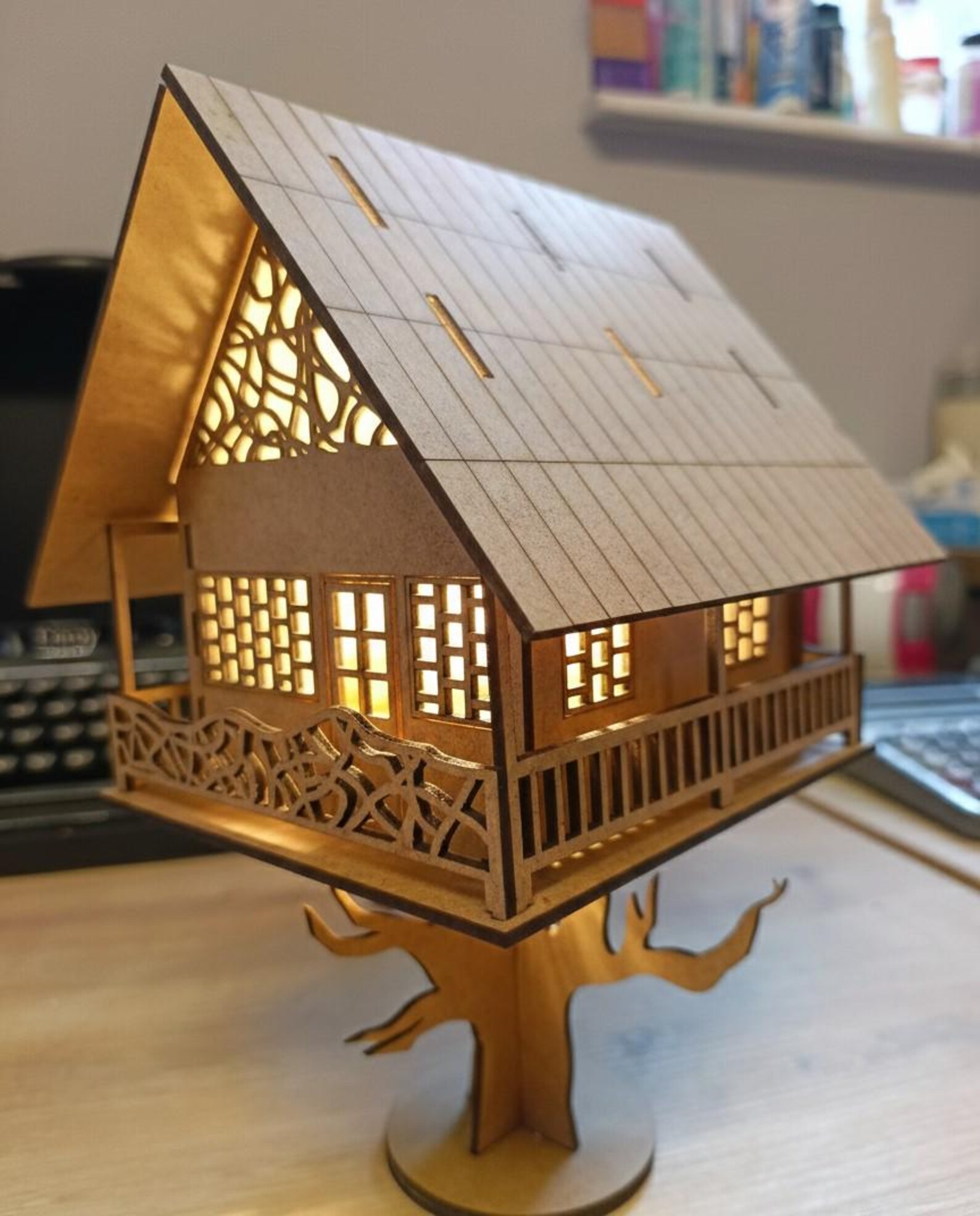 Treehouse Lantern SVG - 3D Laser Cut File - Miniature Tree House Night ...