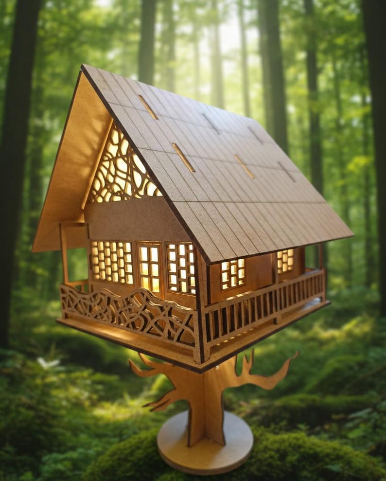 Treehouse Lantern SVG - 3D Laser Cut File - Miniature Tree House Night ...