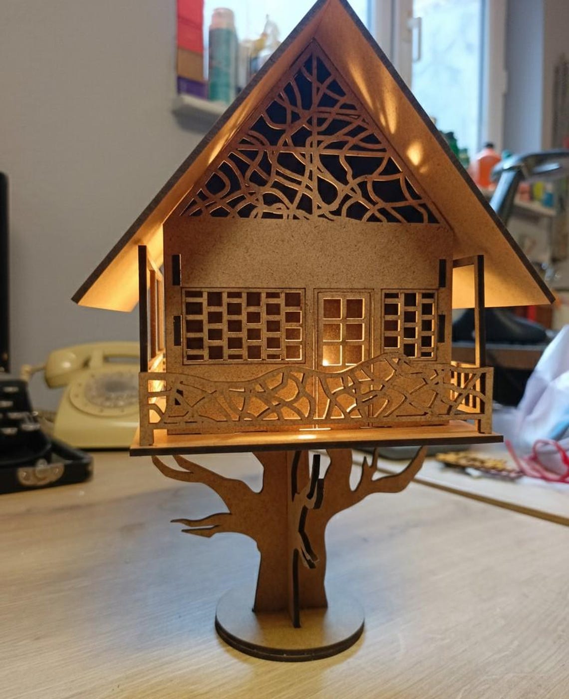 Treehouse Lantern SVG - 3D Laser Cut File - Miniature Tree House Night ...