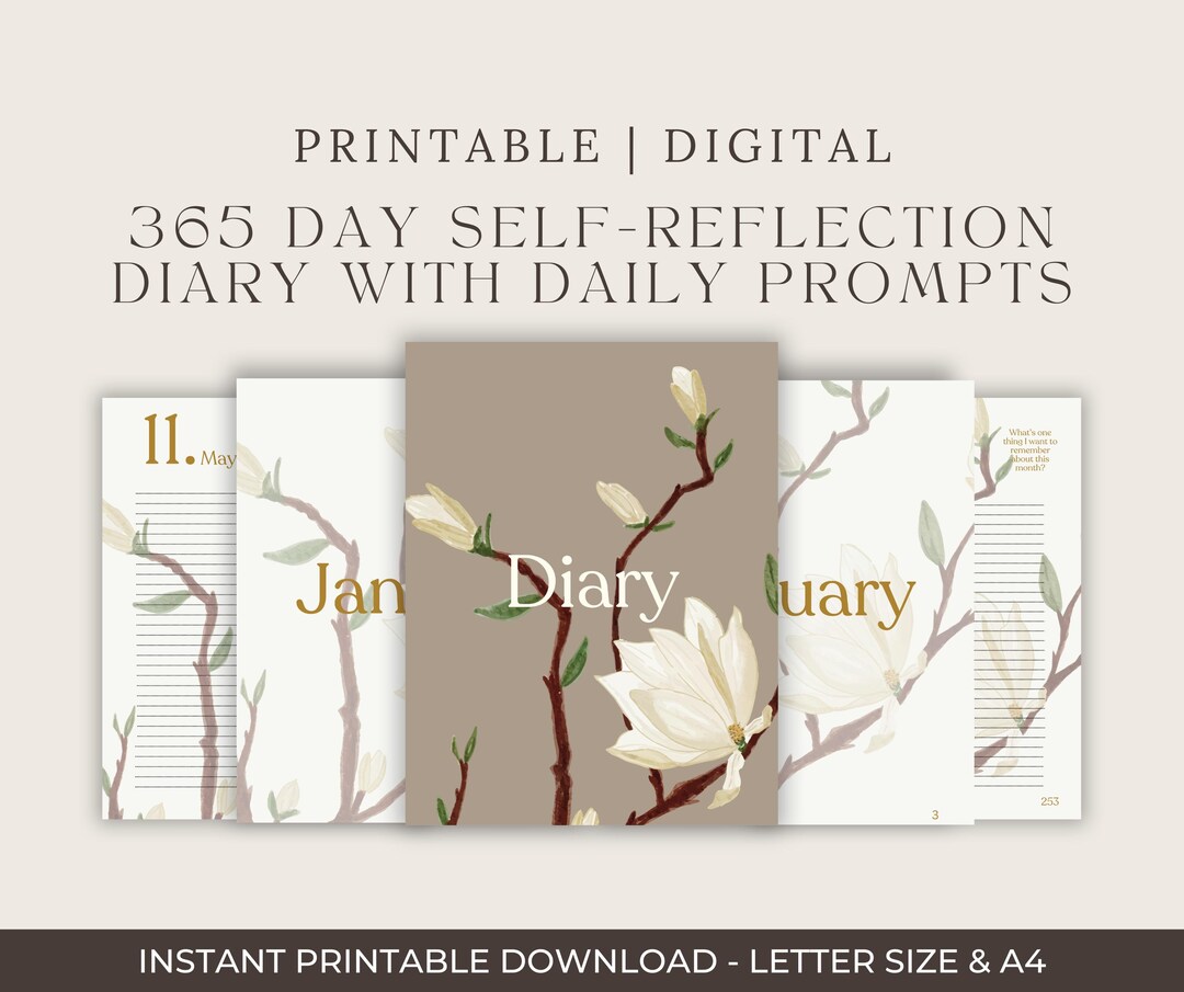 365 Day Diary, Self Reflection Journal, Daily Prompts Planner ...