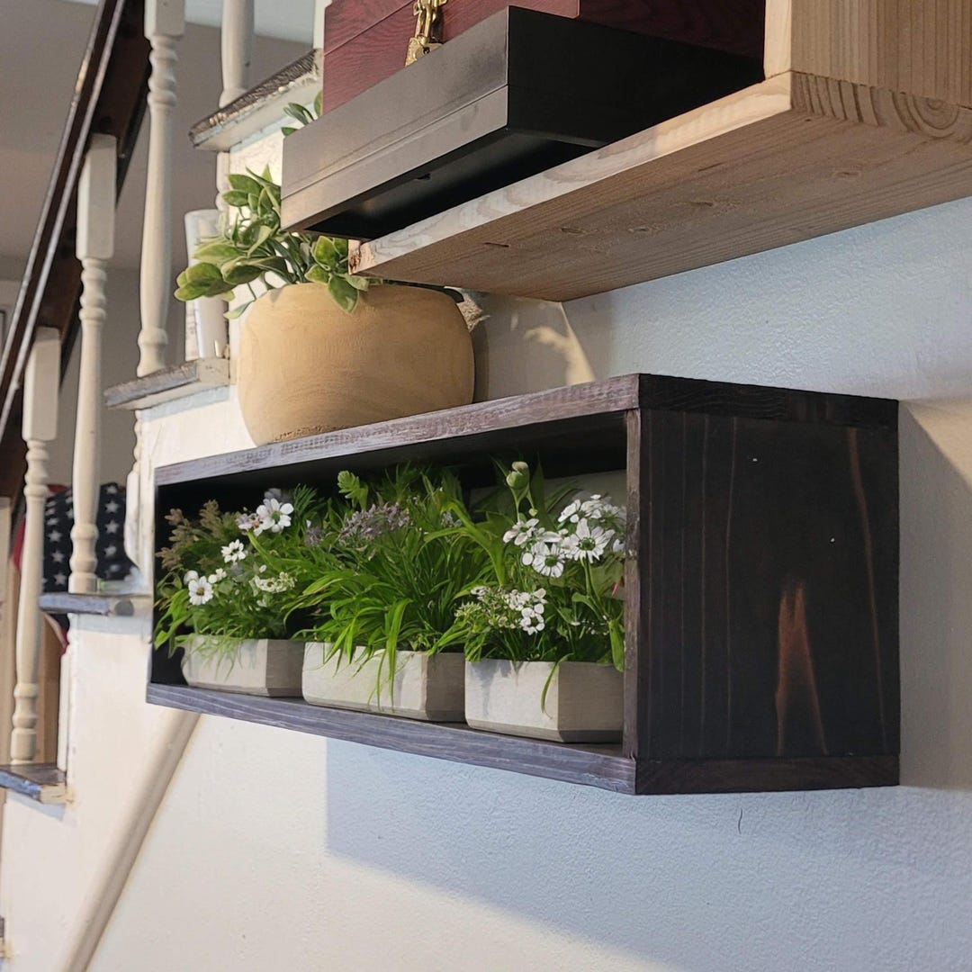 Easy-mount Cedar Wood Cube Floating Shelf - Quick Install Wall Storage ...