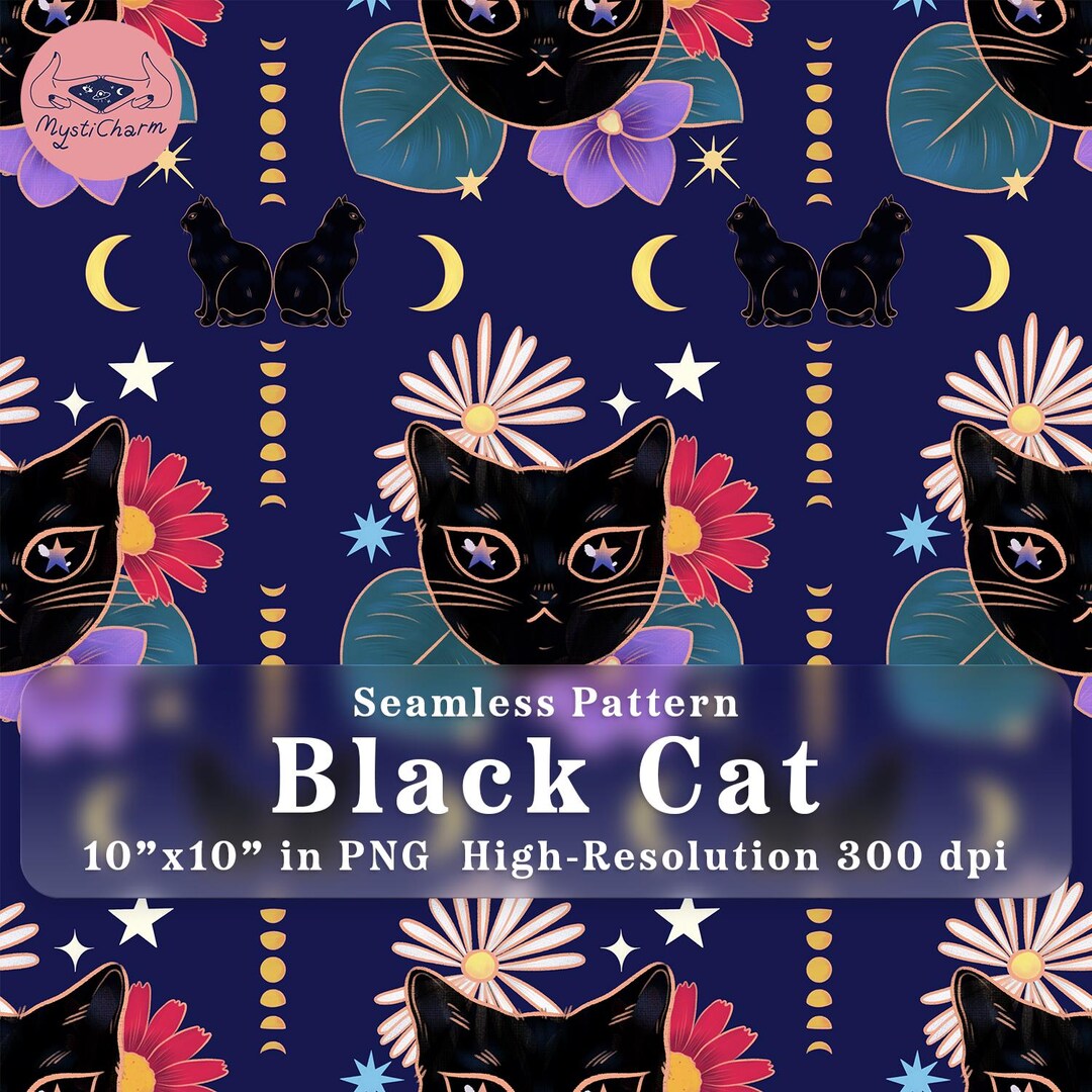 Black Cat Seamless Pattern Animal Paper Digital Floral Seamless Pattern ...