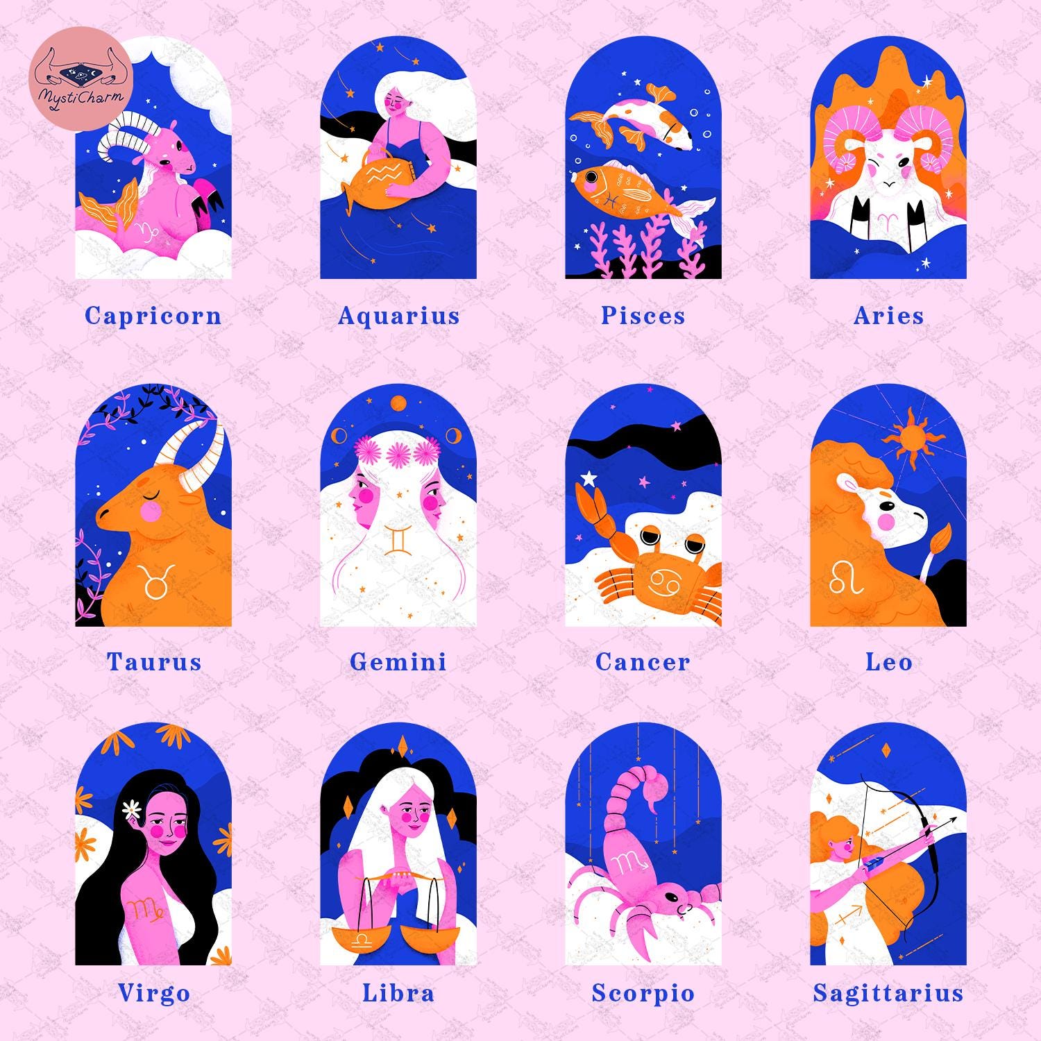 Zodiac Clipart PNG Horoscope Clipart Printable Celestial Clipart Zodiac ...