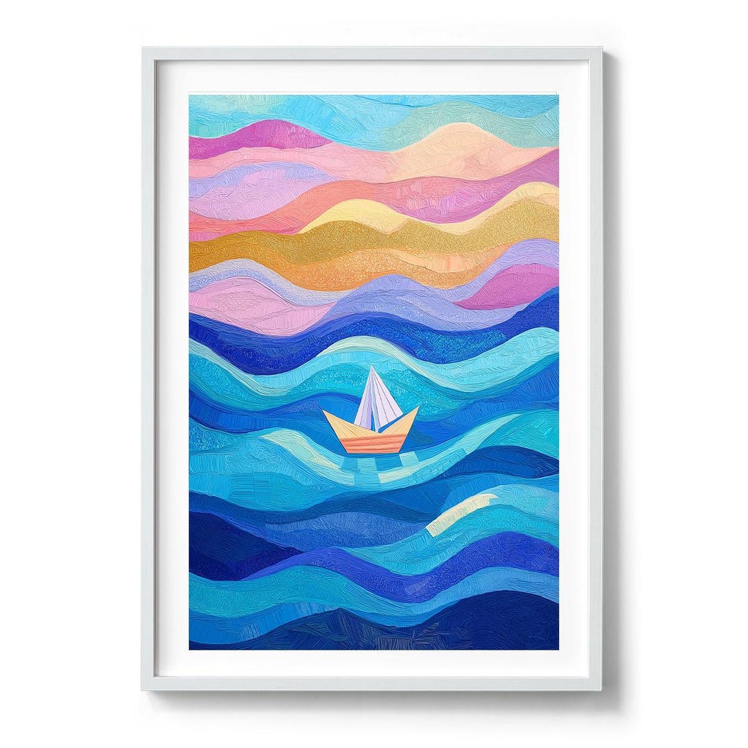 Rainbow Boat Wall Art, Alma Thomas-inspired Nautical Print, Kids Ocean ...
