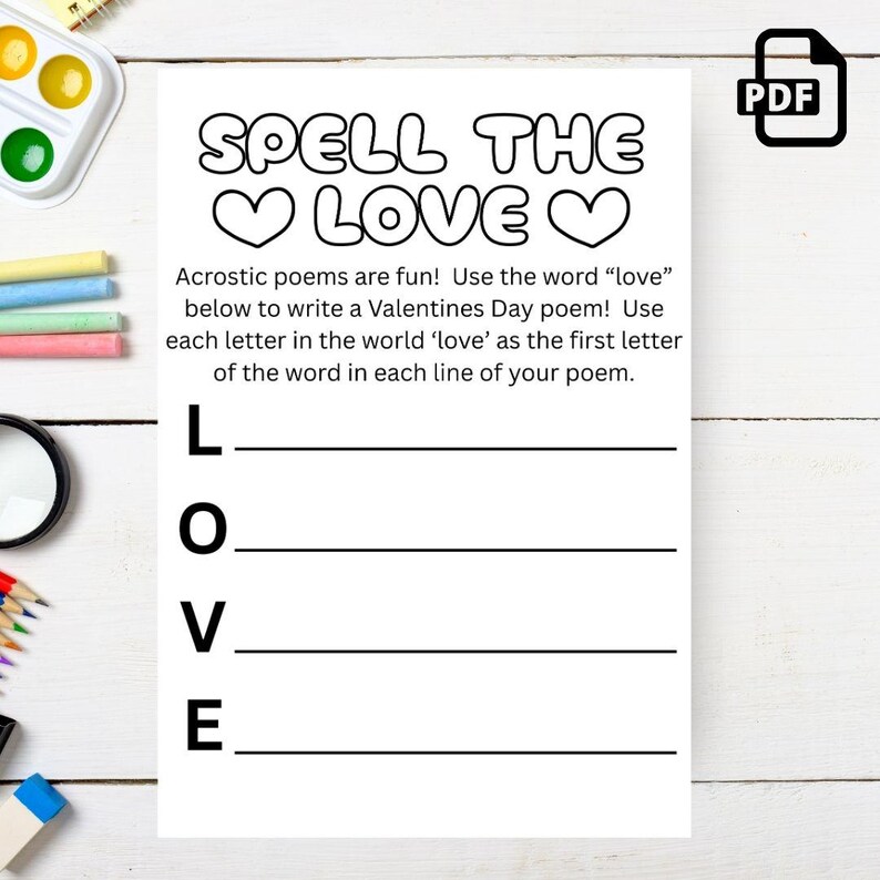 Valentine's Day Acrostic Poem Worksheet | Kids' Writing Activity (PDF ...