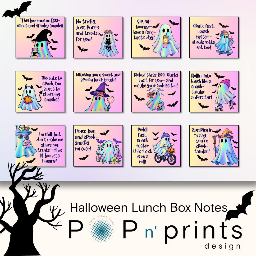 Funny Halloween Lunch Box Notes, Iridescent Ghosts (downloadable PDF ...
