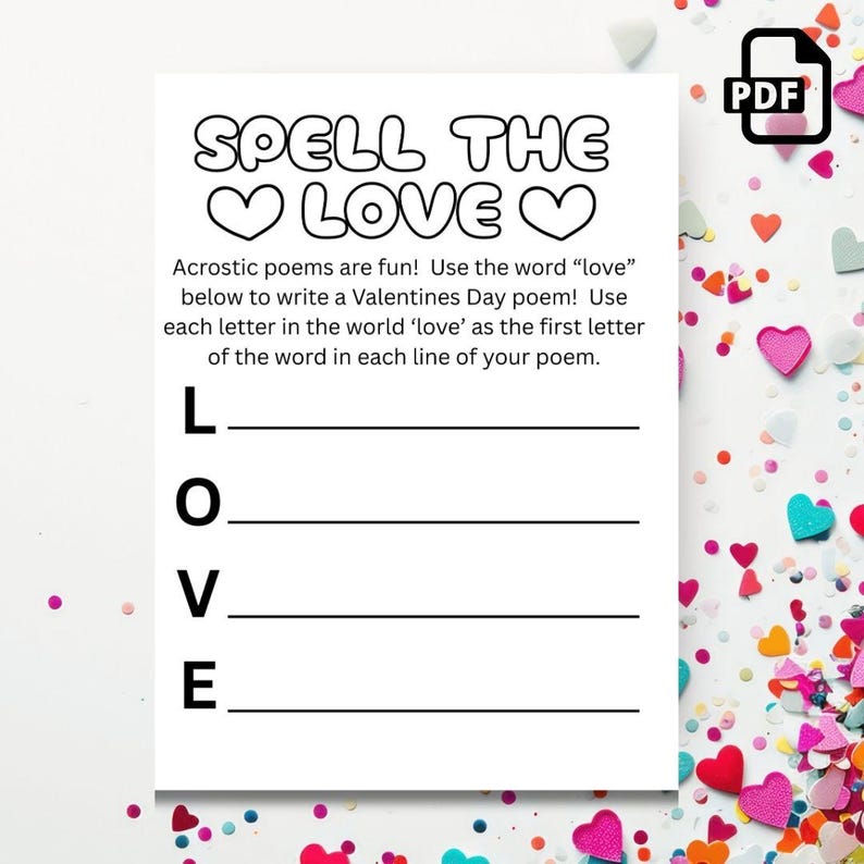 Valentine's Day Acrostic Poem Worksheet | Kids' Writing Activity (PDF ...