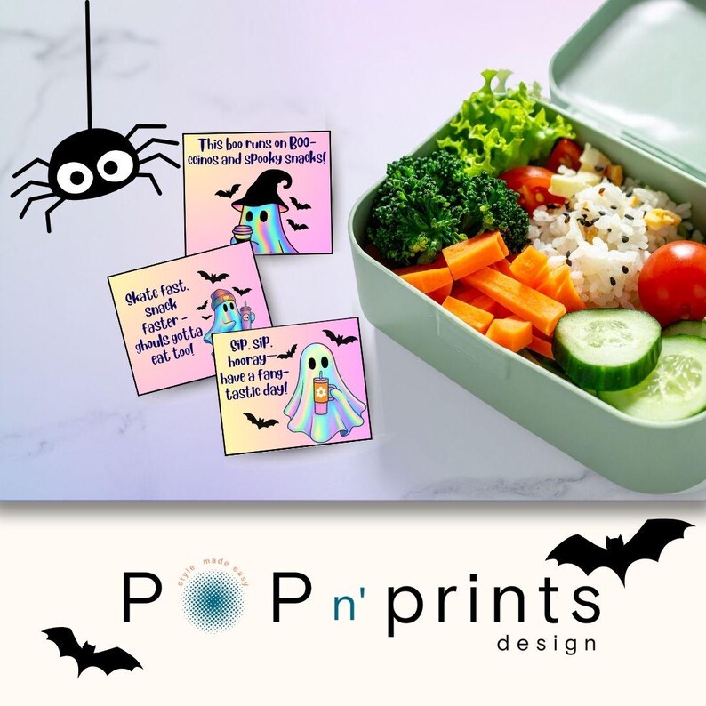 Funny Halloween Lunch Box Notes, Iridescent Ghosts (downloadable PDF ...