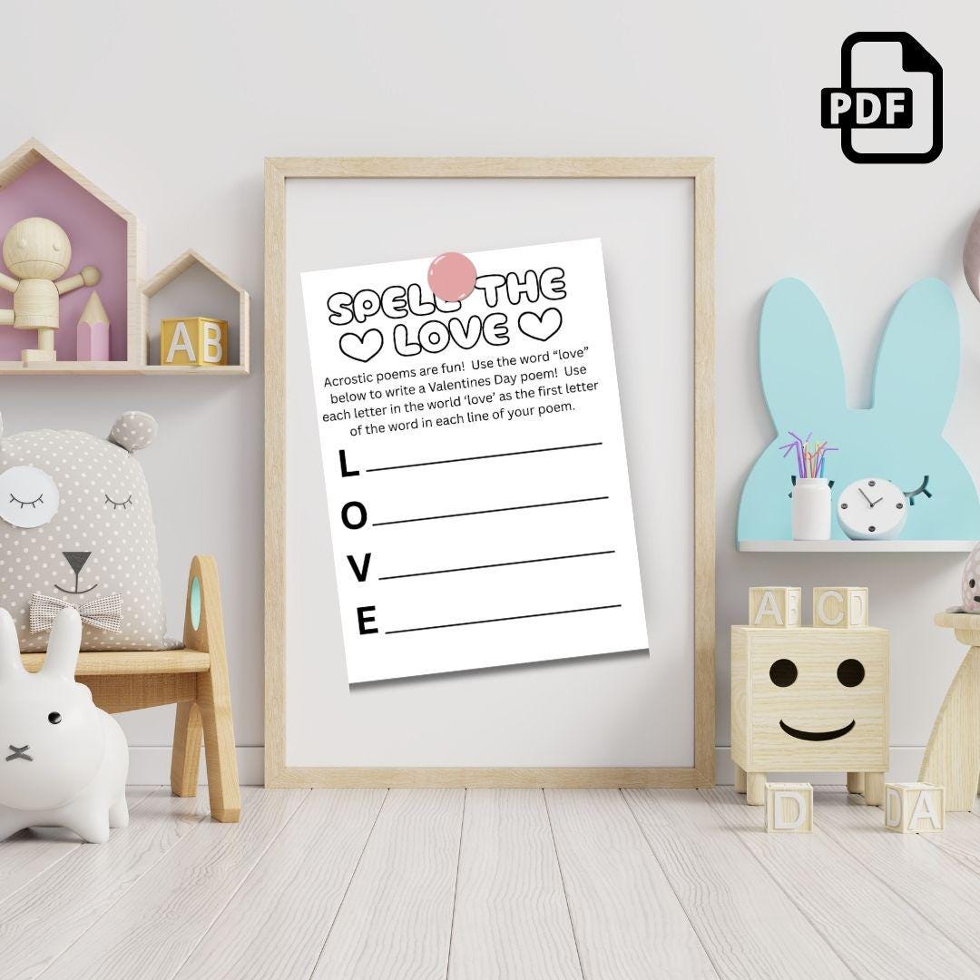 Valentine's Day Acrostic Poem Worksheet | Kids' Writing Activity (PDF ...