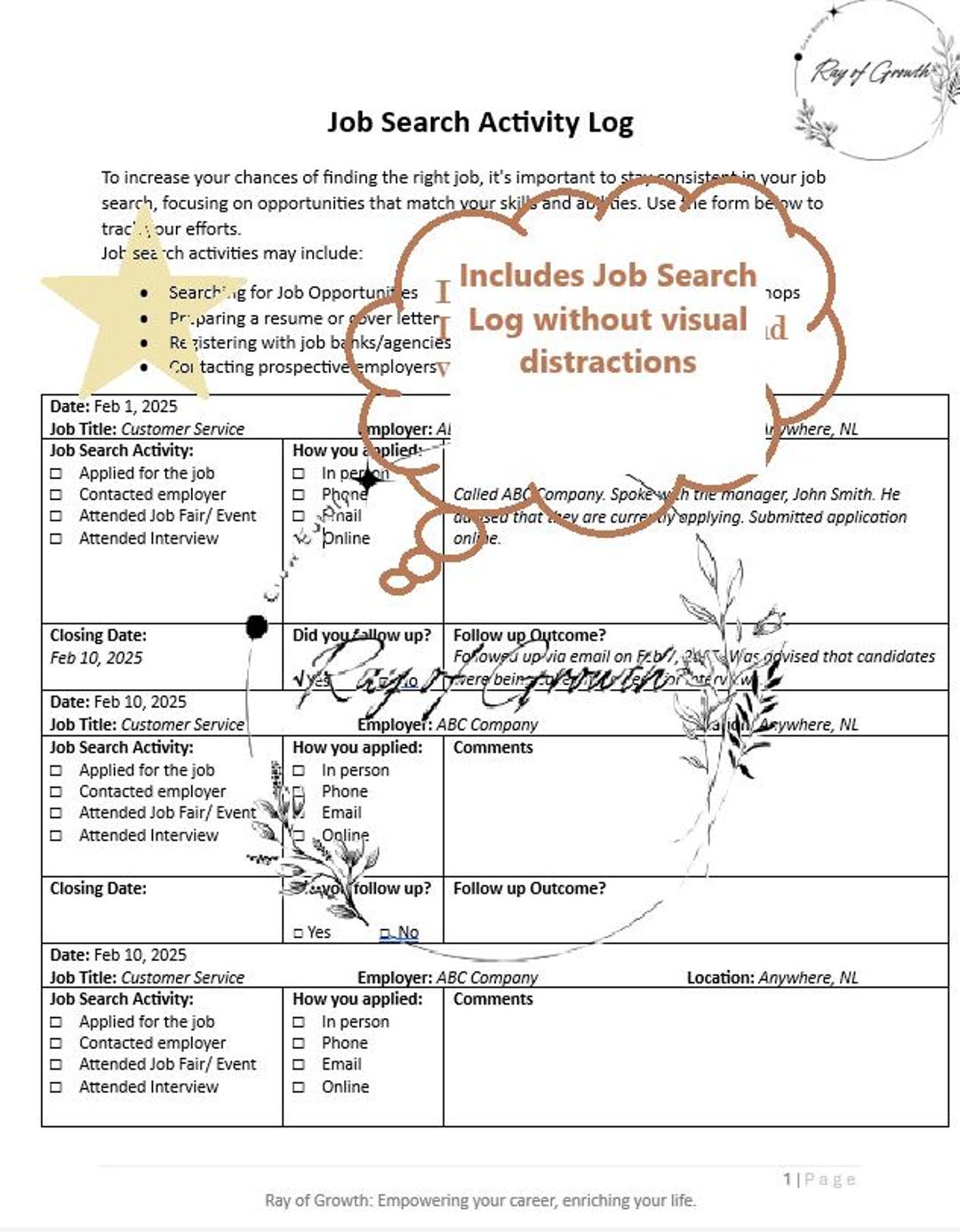 Job Search Activity Log - Track Your Efforts & Land Your Dream Job - Etsy