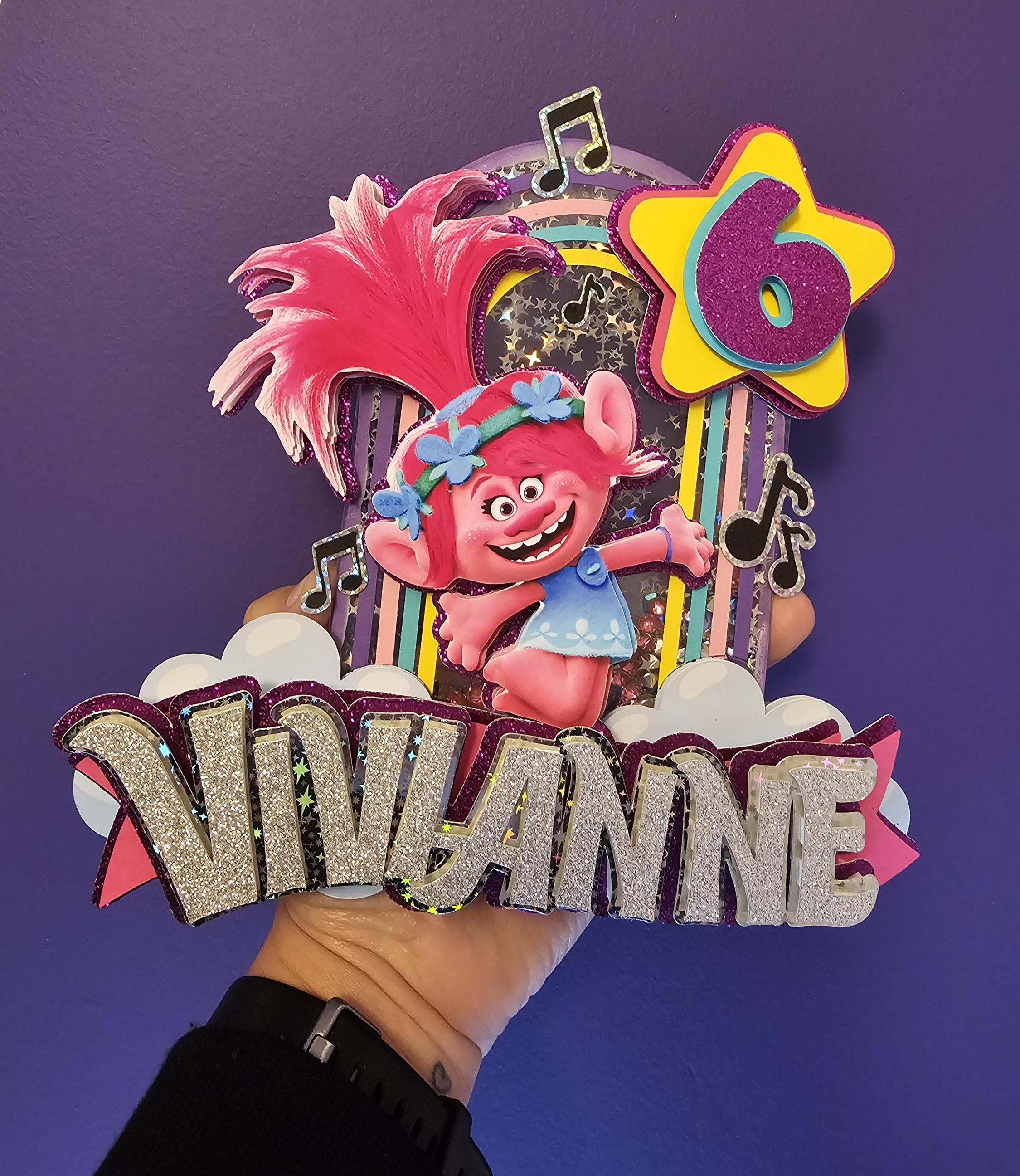 Trolls Poppy Cake Topper With Shaker | Birthday Party Decoration - Etsy