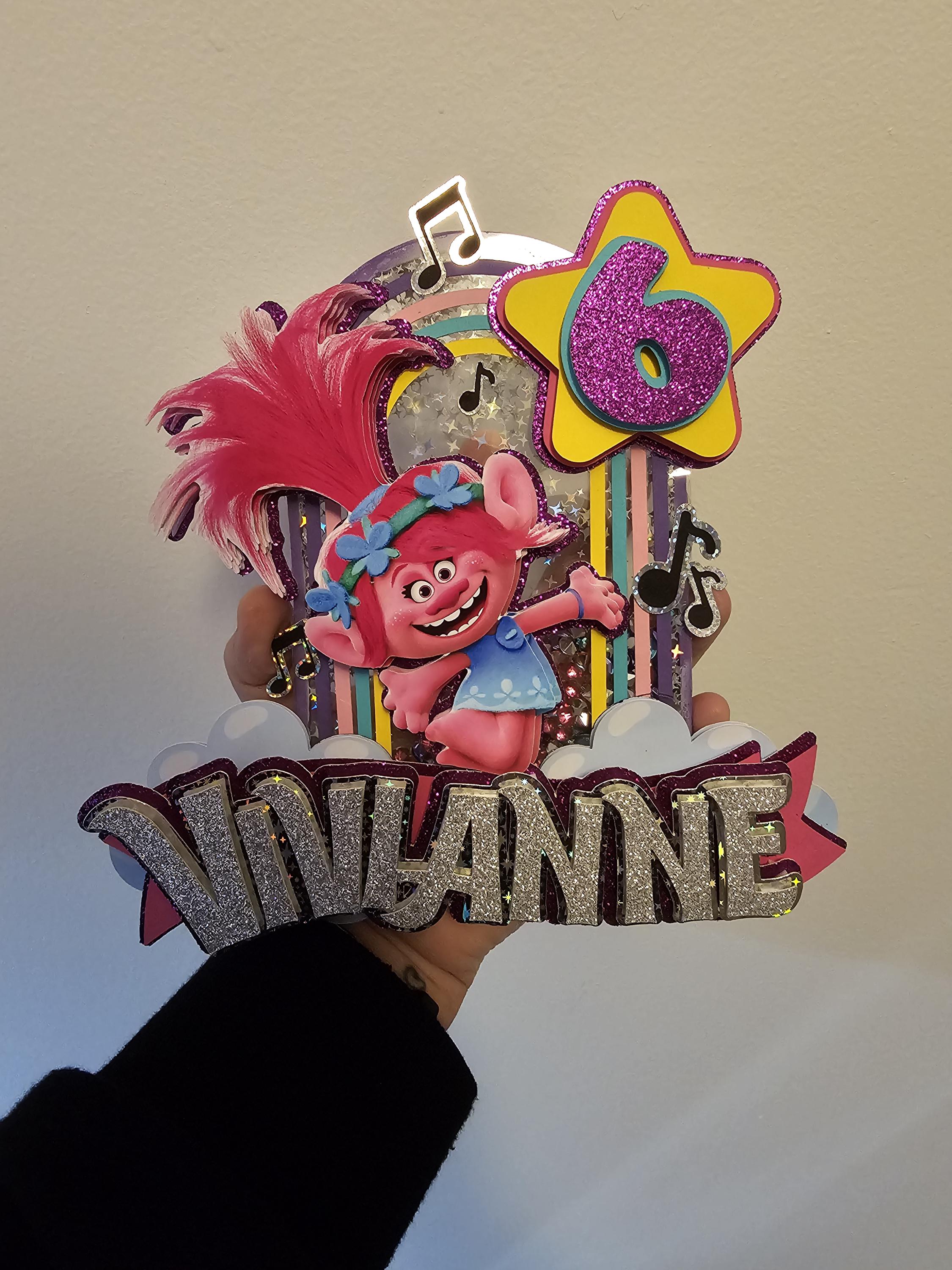 Trolls Poppy Cake Topper With Shaker | Birthday Party Decoration - Etsy