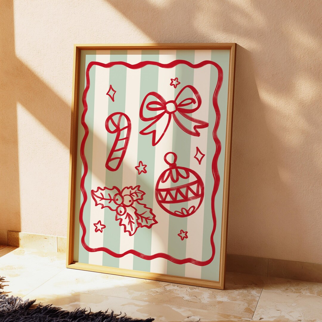 Mint Green Christmas Print: Holiday Themed Dopamine Decor Wall Art ...