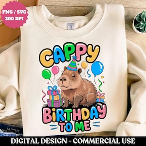 Cappy Birthday to Me PNG SVG – Cute Capybara Birthday Clipart – Happy ...