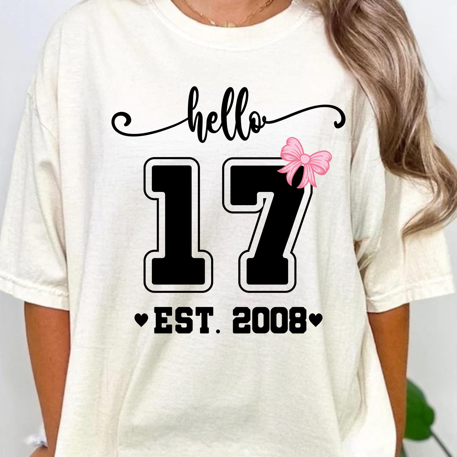 Hello Seventeen Est 2008 Svg Png, Coquette Bow Birthday 17th Birthday ...