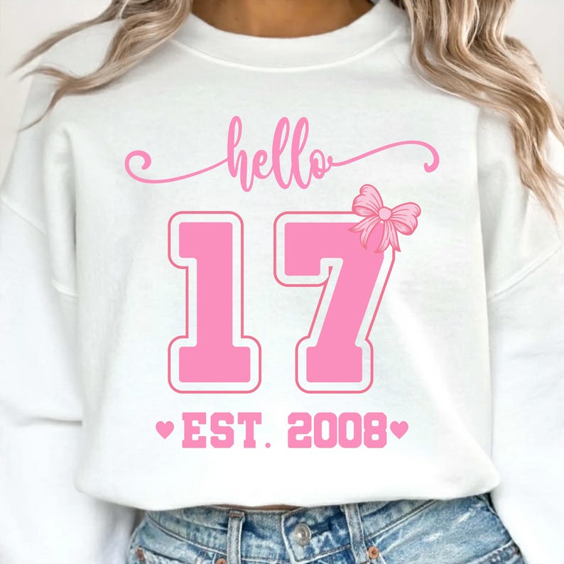 Hello Seventeen Est 2008 Svg Png, Coquette Bow Birthday 17th Birthday ...