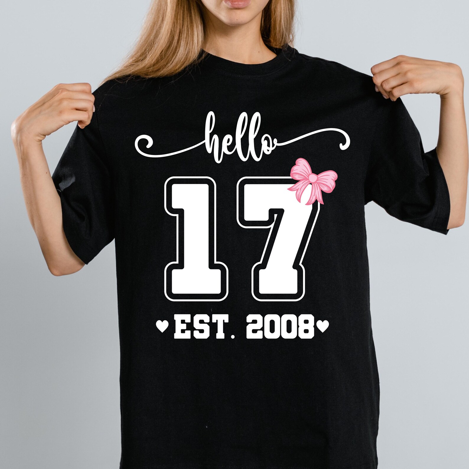 Hello Seventeen Est 2008 Svg Png, Coquette Bow Birthday 17th Birthday ...