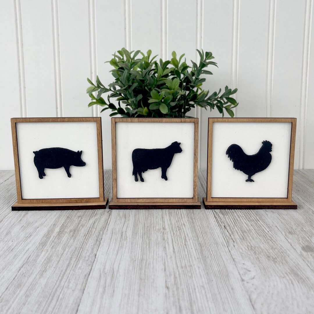 Mini Farm Animal Signs, Cow Sign, Chicken Sign, Pig Sign, Farmhouse ...
