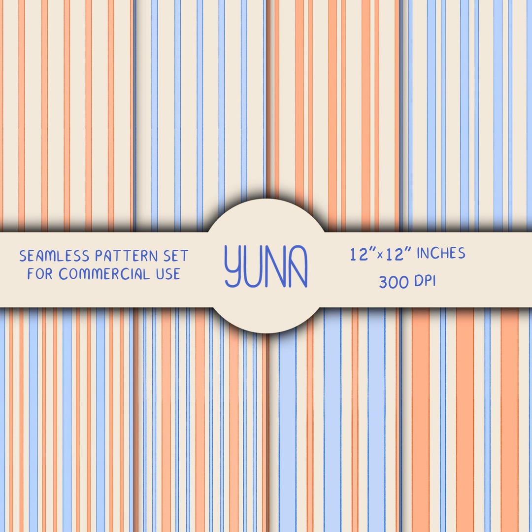 Pastel Stripes Digital Paper Pack - 8 Seamless Patterns - 12"x12" PNG ...