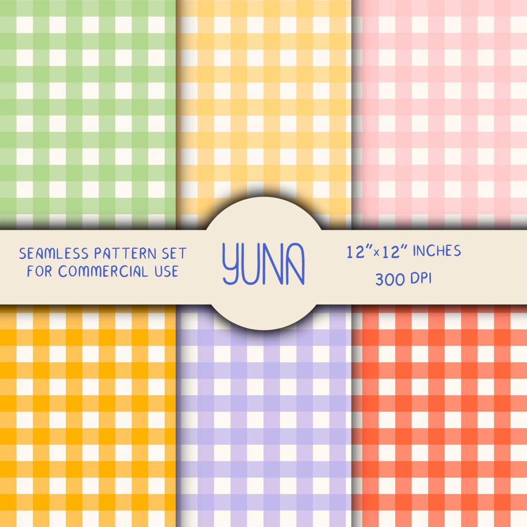 Rainbow Gingham Seamless Pattern Bundle - Colorful Plaided Digital ...