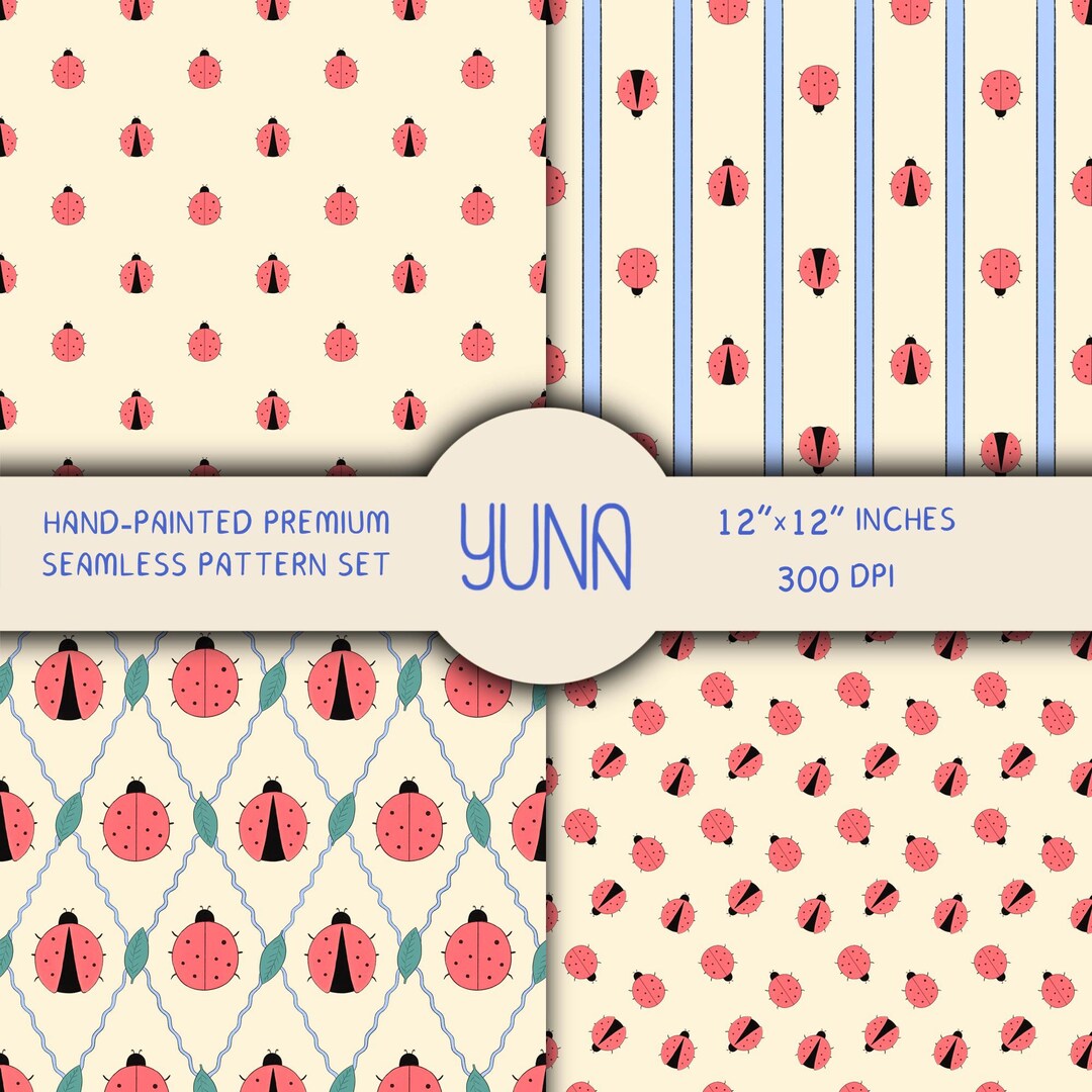 Red Ladybug Seamless Digital Paper, Insect Pattern for Scrapbooking ...