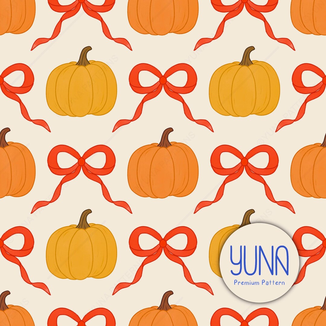 Red Bow and Pumpkin Seamless Pattern – Warm Fall Digital Paper ...