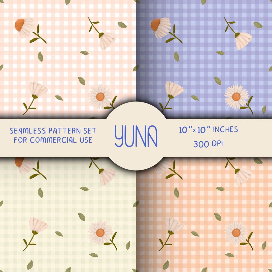Daisy Gingham Seamless Pattern Pastel Floral Digital Paper for ...