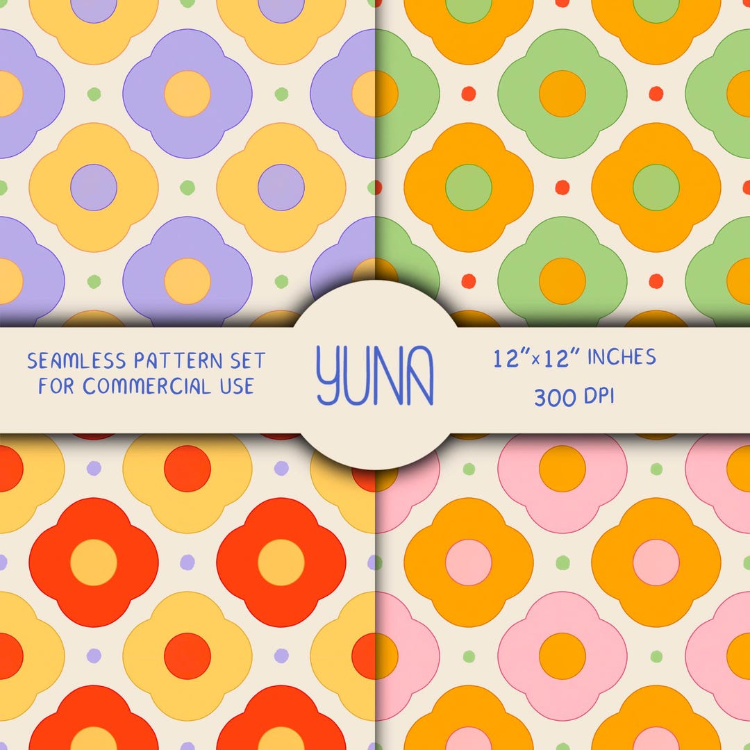 Retro 70s Flower Seamless Pattern, Bold Groovy Floral Digital Paper ...