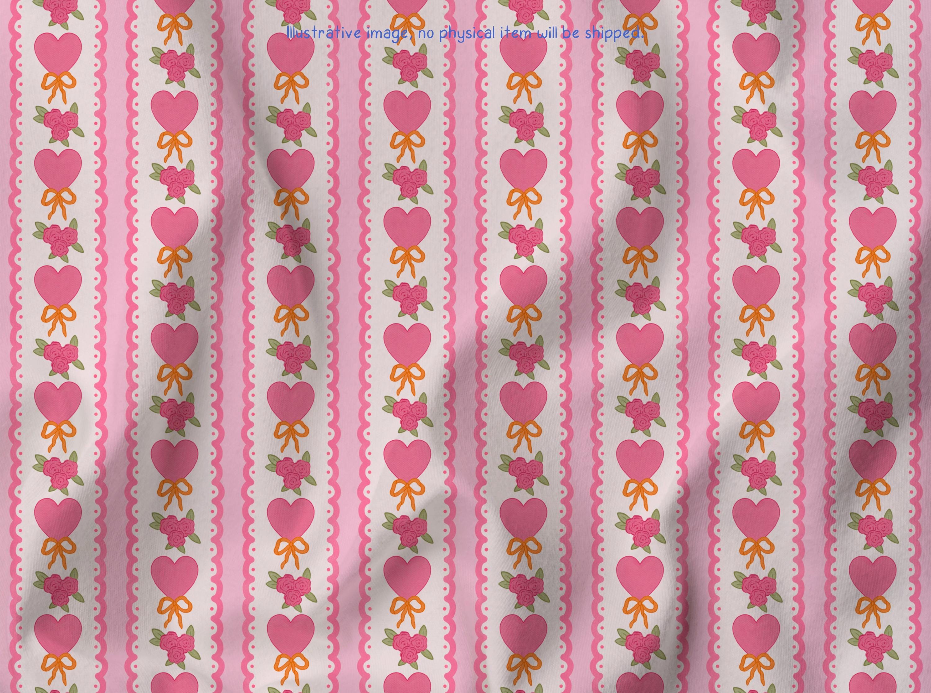 Preppy Pink Hearts Seamless Pattern, Watercolor Striped Roses Digital ...