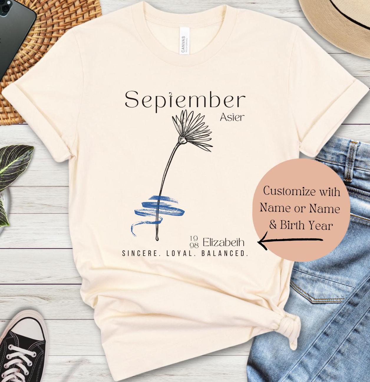 September Birth Month Flower Tee, Aster Tshirt, September Birthstone ...