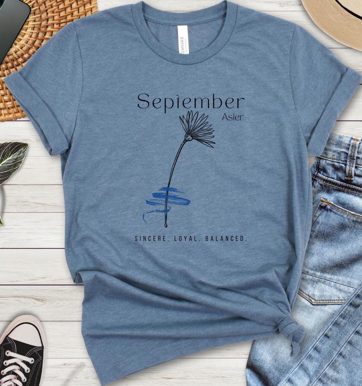September Birth Month Flower Tee, Aster Tshirt, September Birthstone ...