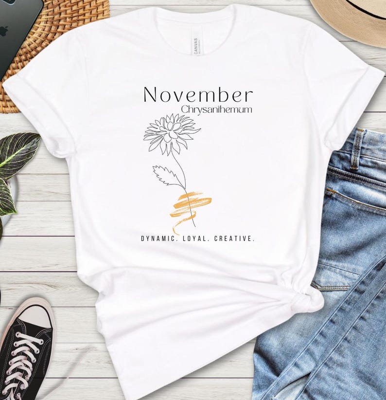 November Birth Month Flower Tee, Chrysanthemum Tshirt, November ...