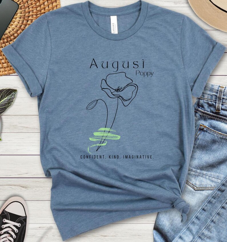 August Birth Month Flower Tee, Poppy Shirt, August Birthstone Color ...