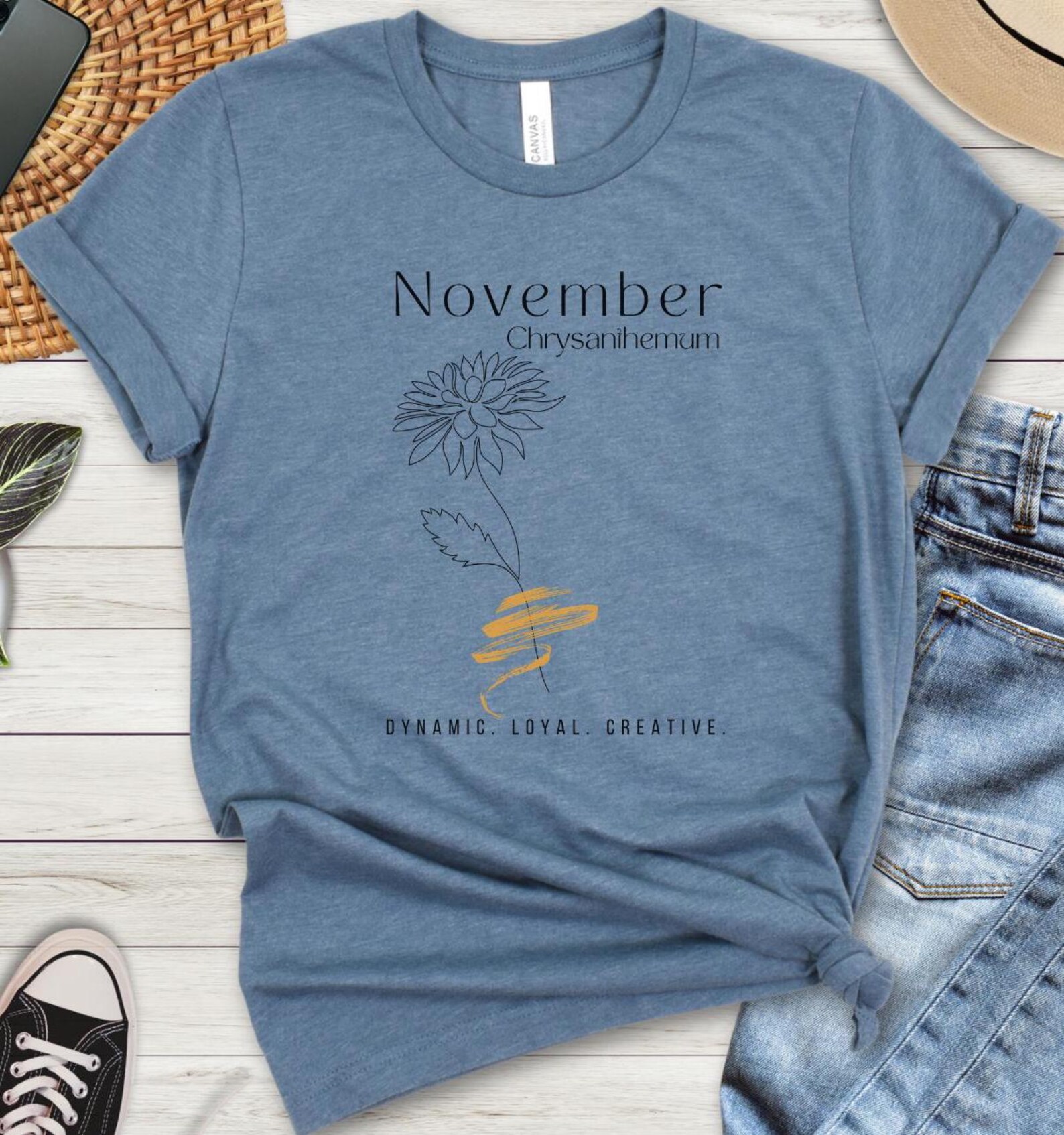 November Birth Month Flower Tee, Chrysanthemum Tshirt, November ...