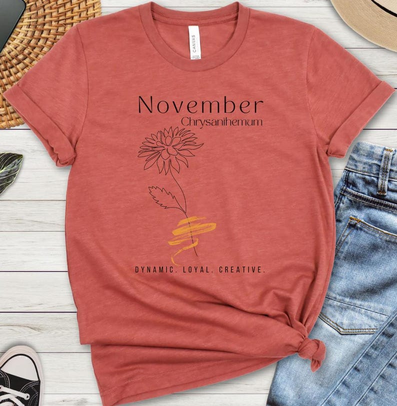 November Birth Month Flower Tee, Chrysanthemum Tshirt, November ...