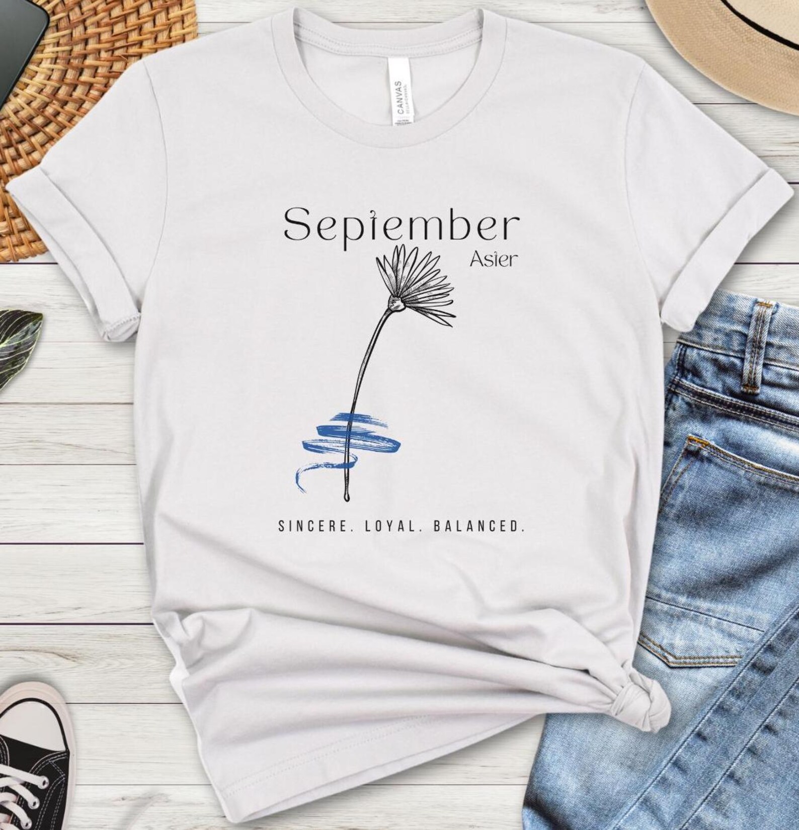 September Birth Month Flower Tee, Aster Tshirt, September Birthstone ...