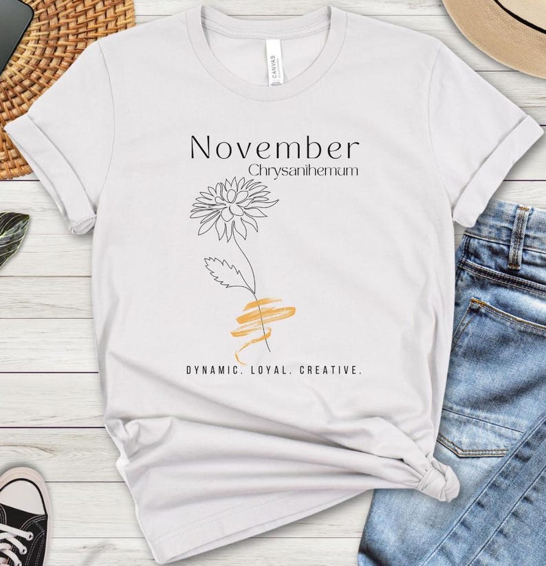 November Birth Month Flower Tee, Chrysanthemum Tshirt, November ...