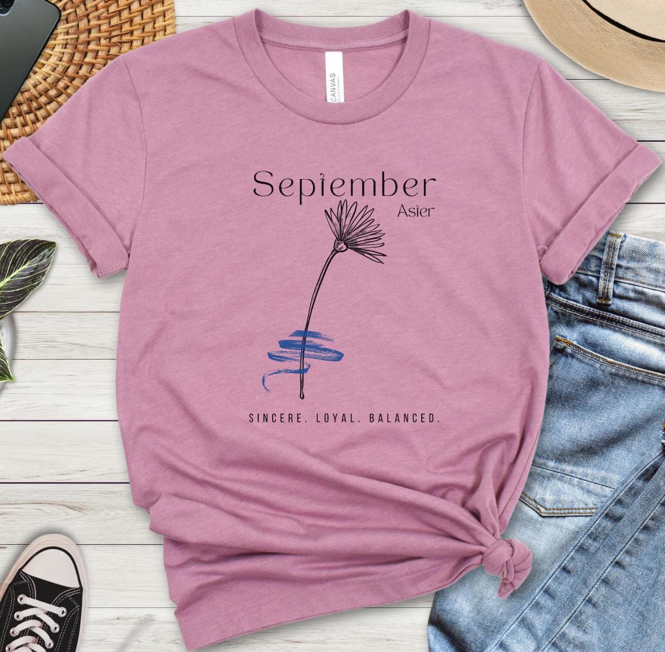 September Birth Month Flower Tee, Aster Tshirt, September Birthstone ...