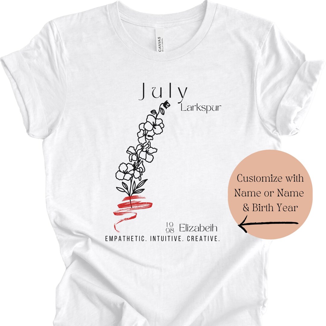 July Birth Month Flower Tee, Larkspur Tshirt, July Birthstone Color ...