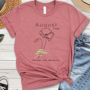 August Birth Month Flower Tee, Poppy Shirt, August Birthstone Color ...