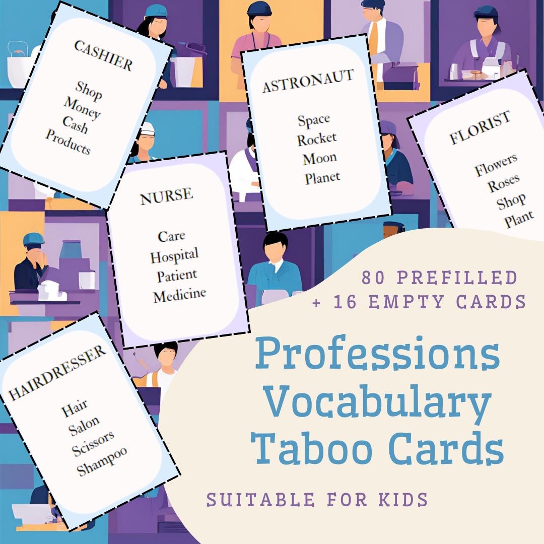 Professions & Careers Taboo Game Cards Work Jobs Vocabulary Printables ...