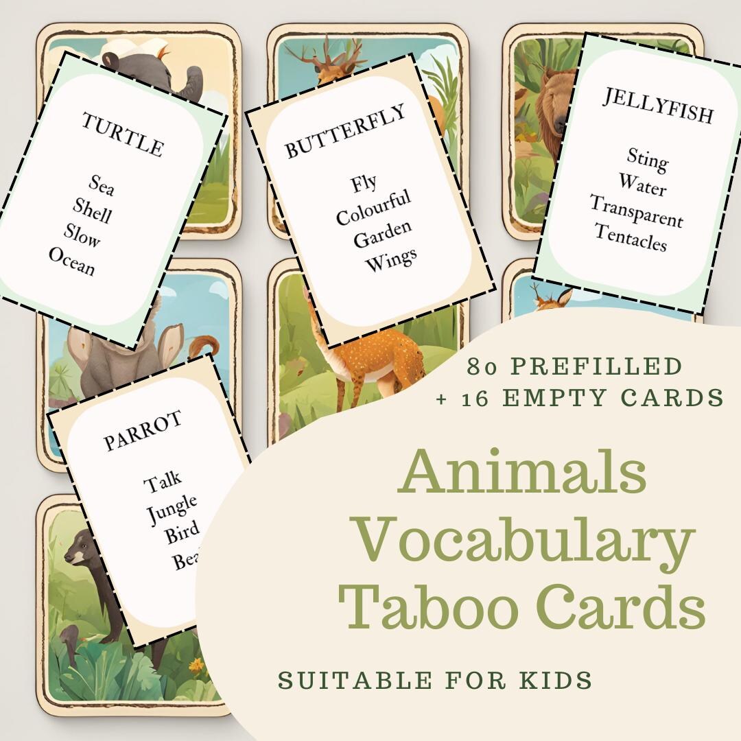 Animals Taboo Game Cards Vocabulary Printables for Teaching Kids ...