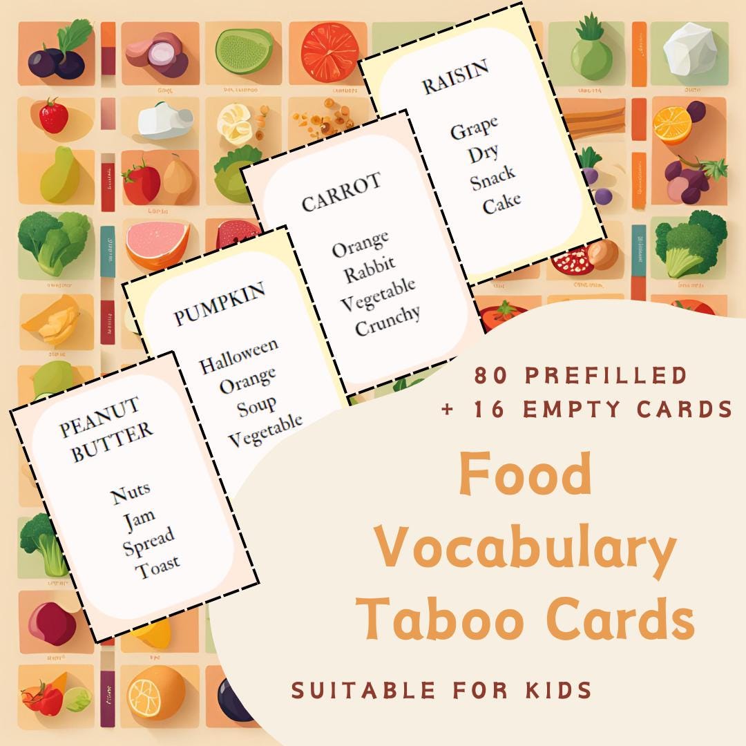 Food Taboo Game Cards Vocabulary Printables for Teaching Kids Forbidden ...