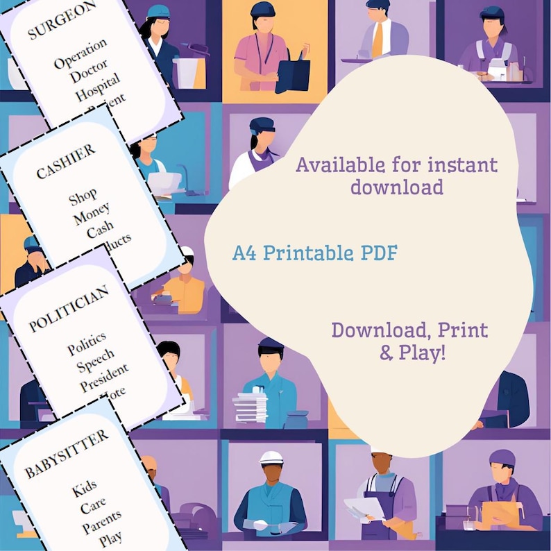 Professions & Careers Taboo Game Cards Work Jobs Vocabulary Printables ...