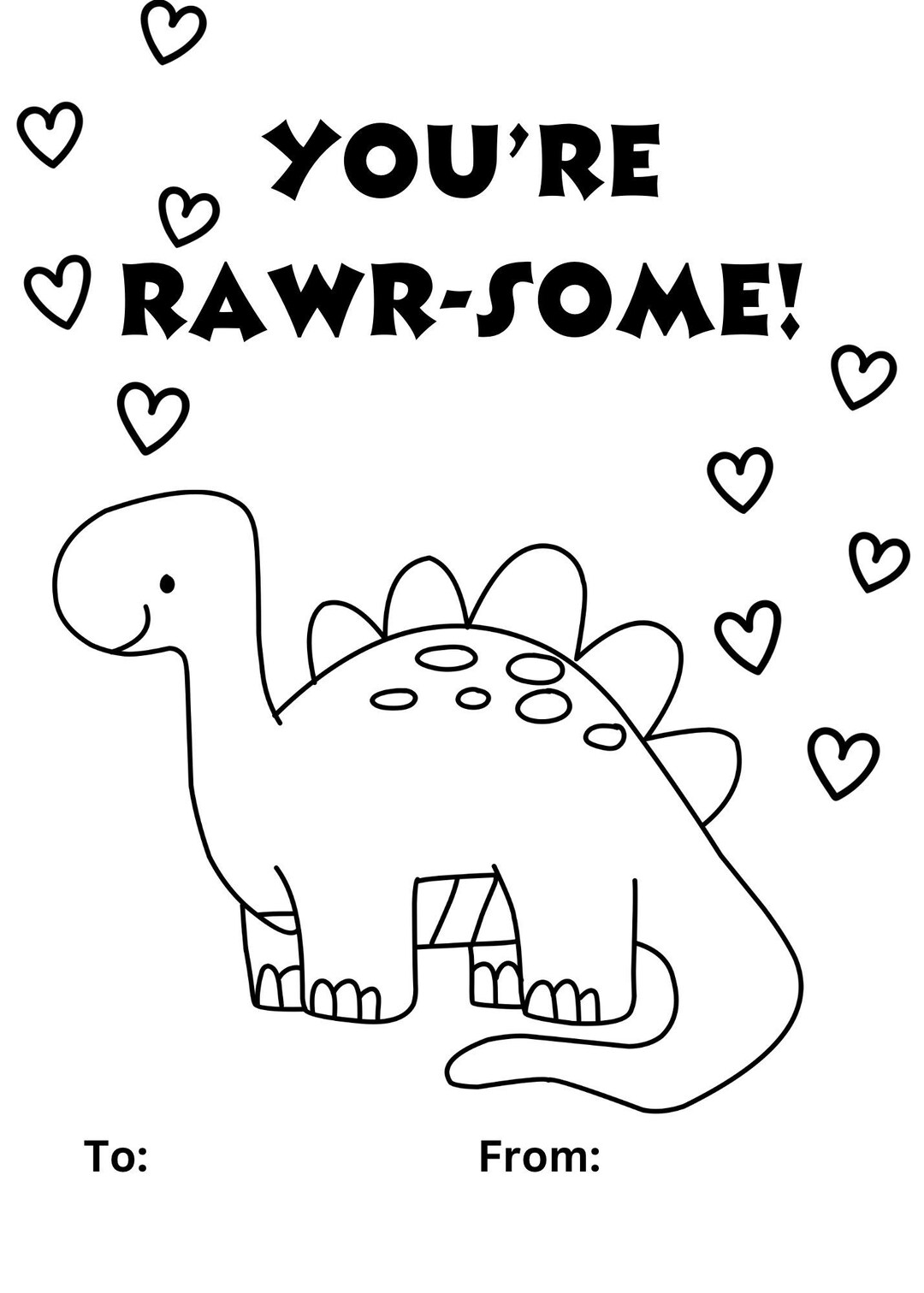 Valentines Day Dinosaur Themed Colouring Pages - Etsy