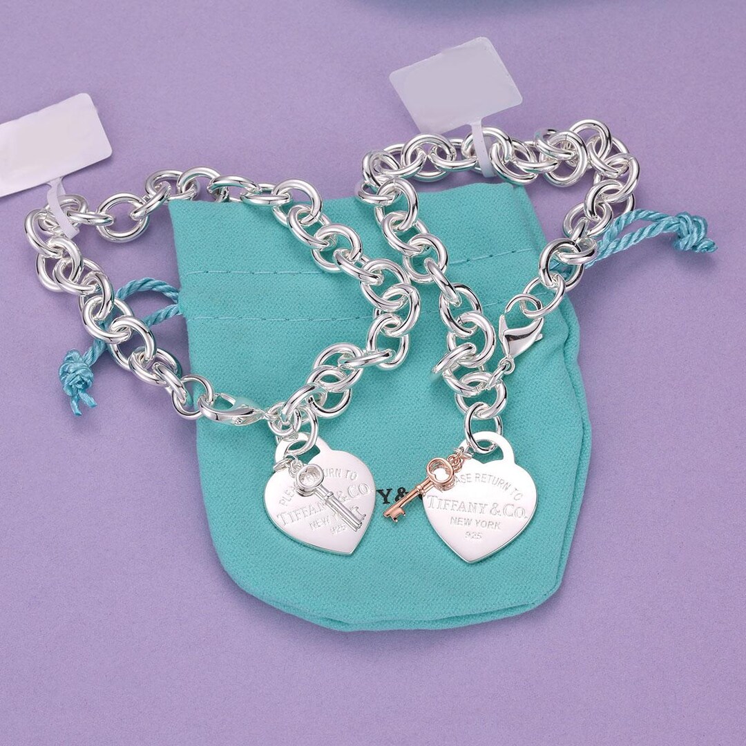 S925 Silver Heart Key Bracelet, Fashionable and High-end Tiffany O ...