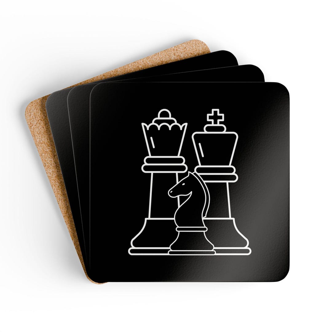 Set of 4 - Minimalist Black Cork Coasters With Chess Piece Design - Etsy