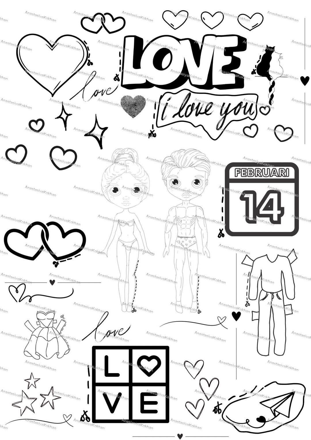 Printable Valentines Day Paper Doll Set DIY Romantic Gift for Him/her ...
